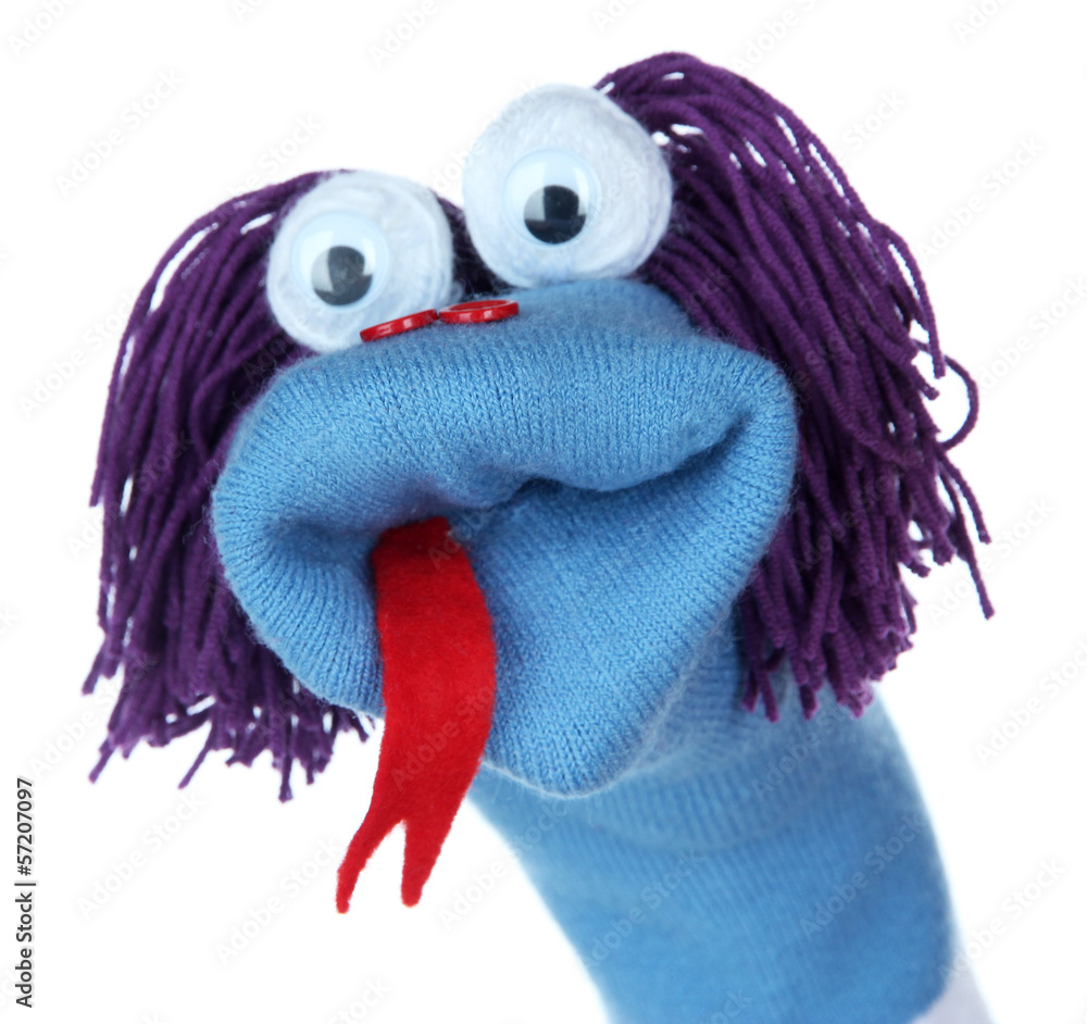 Cute sock puppet isolated on white Stock Photo | Adobe Stock
