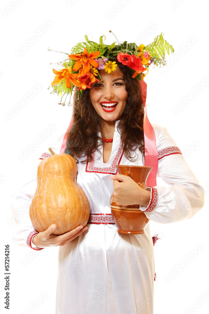 Beautiful ukrainian young woman in native costume holding earthe Stock ...