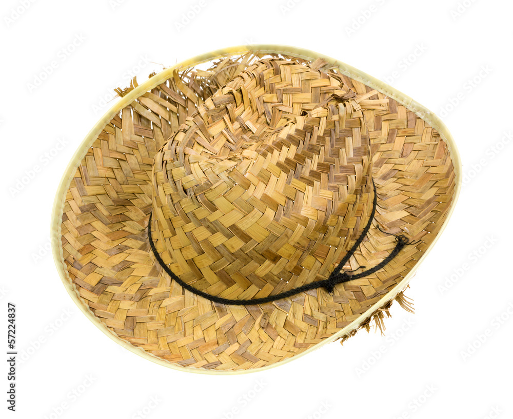 An old ragged straw hat on a white background Stock Photo | Adobe Stock