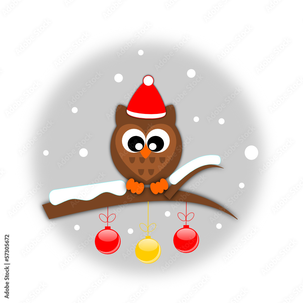 Winter cartoon Owl in santa hat Stock Vector | Adobe Stock