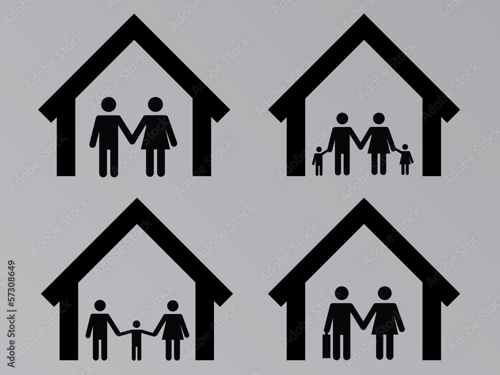 Family with houses set illustration Stock Vector | Adobe Stock