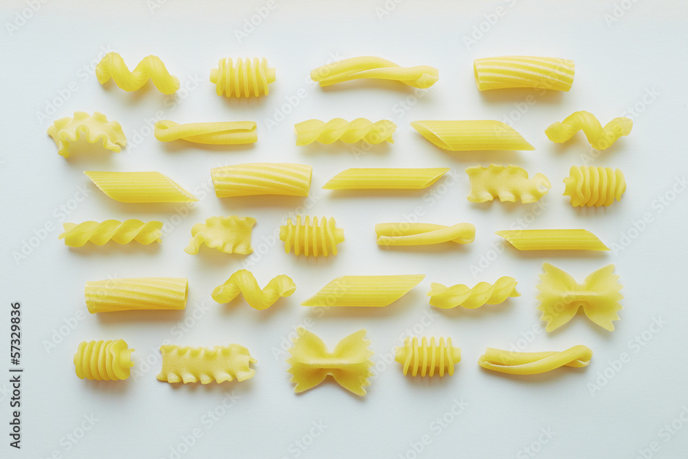Different types of pasta on white background Stock Photo | Adobe Stock