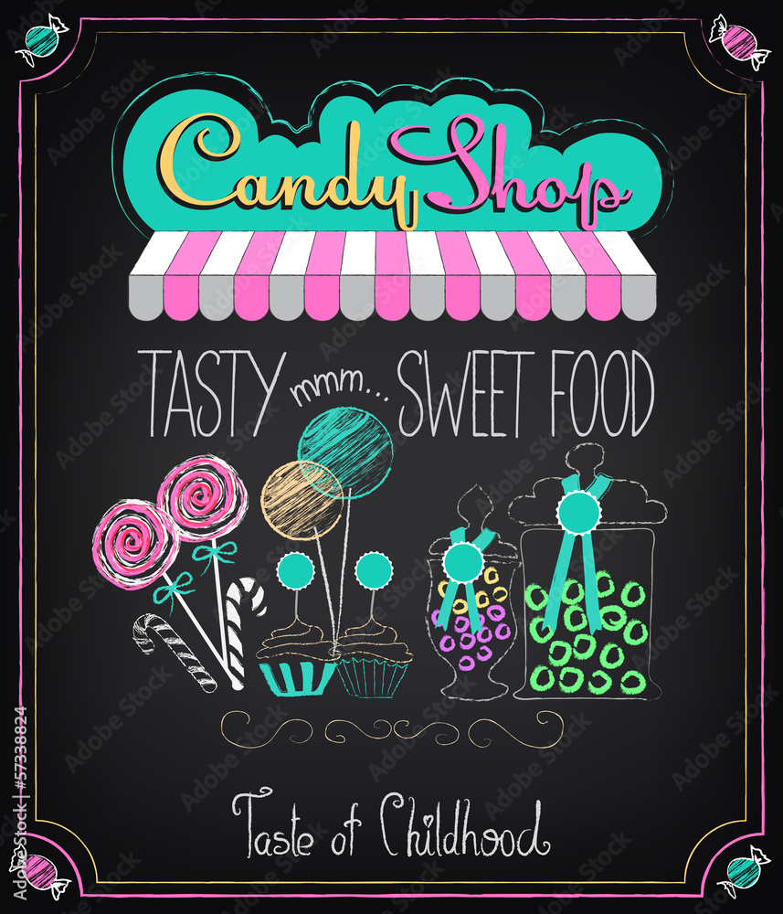 Candy Shop. Menu on the chalkboard Stock Vector | Adobe Stock