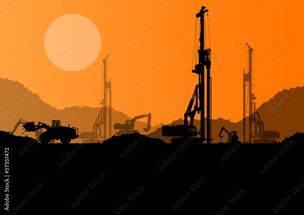 Poster Excavator loaders, hydraulic pile drilling machines, tractors an ...