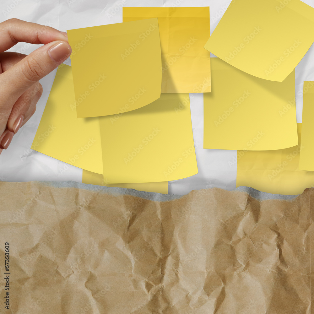 blank crumpled sticky note paper on texture paper as concept Stock ...