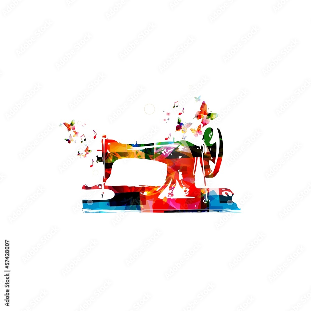 Colorful vector sewing machine background with butterflies Stock Vector ...