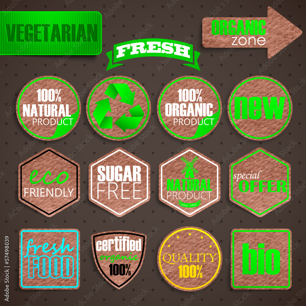 organic food labels. vintage labels with cardboard texture Stock Vector ...