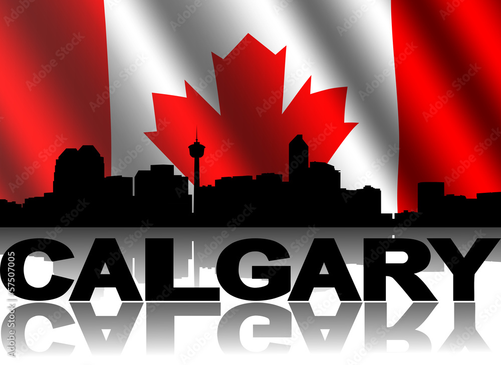 Calgary skyline text with rippled Canadian flag illustration Stock ...