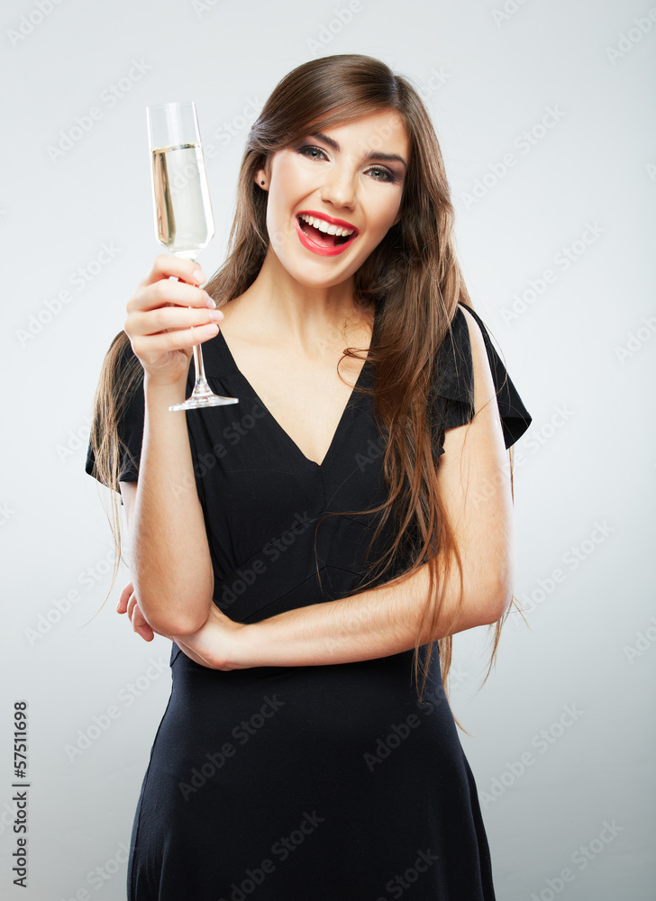 Beautiful model portrait isolated over studio background hold wi Stock ...