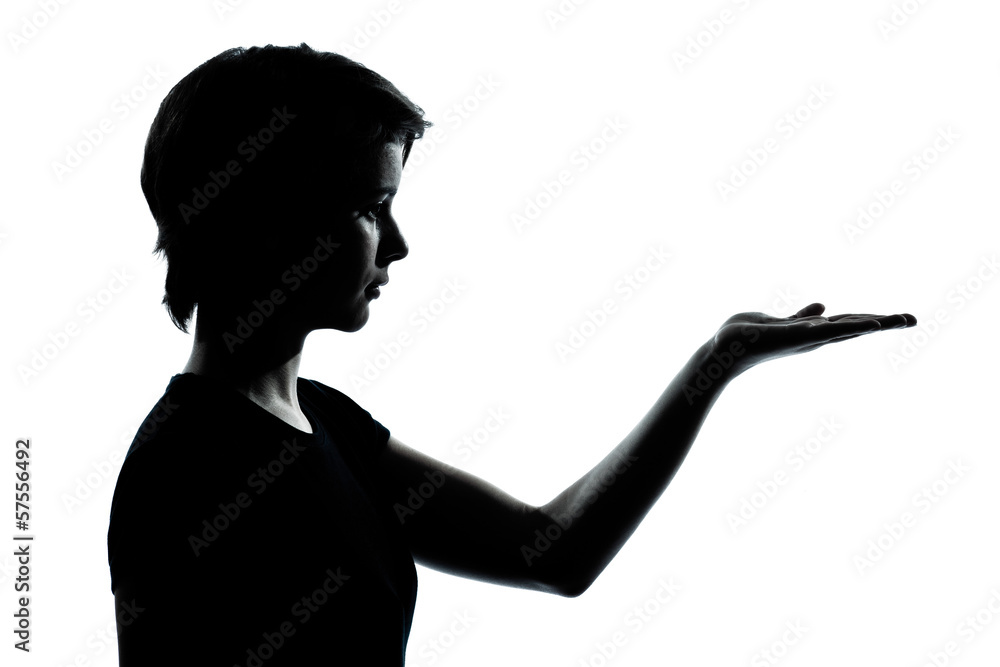one young teenager girl silhouette empty hands open Stock Photo | Adobe ...