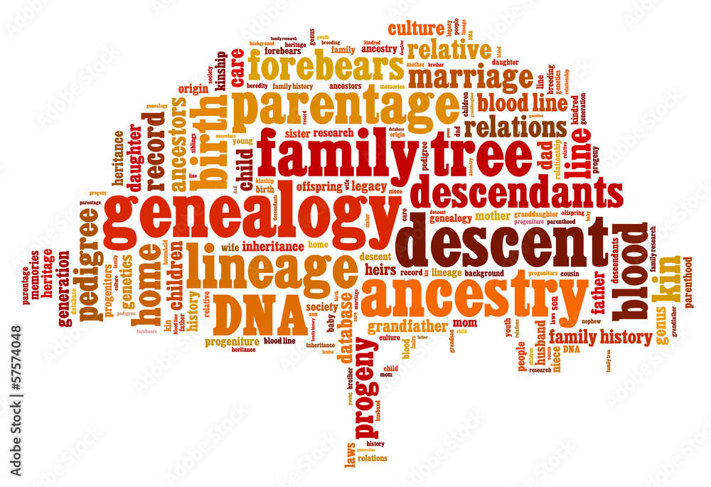 Word cloud related to genealogy and family in form of tree Stock Vector ...