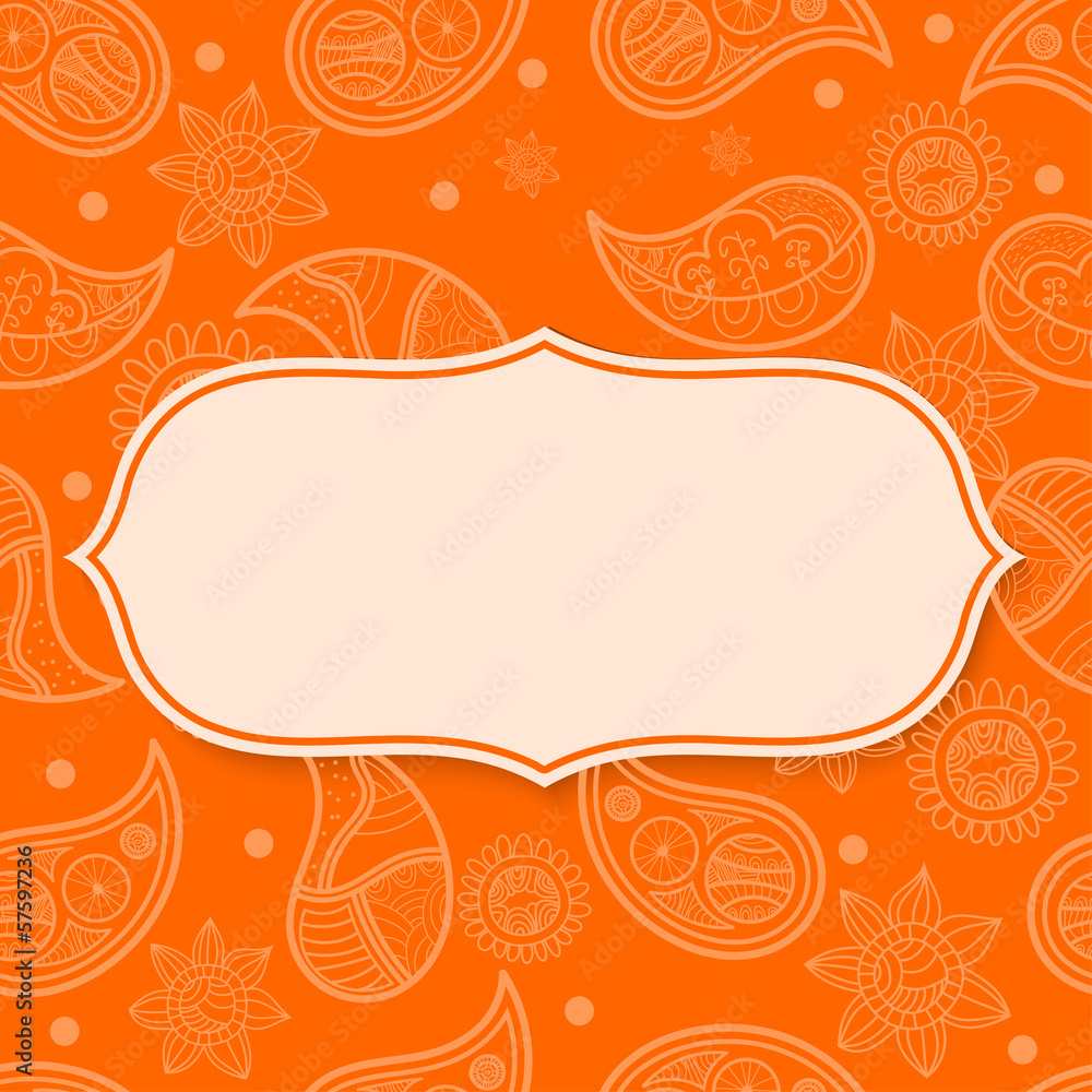 Abstract frame on an orange background with paisley pattern. Stock ...