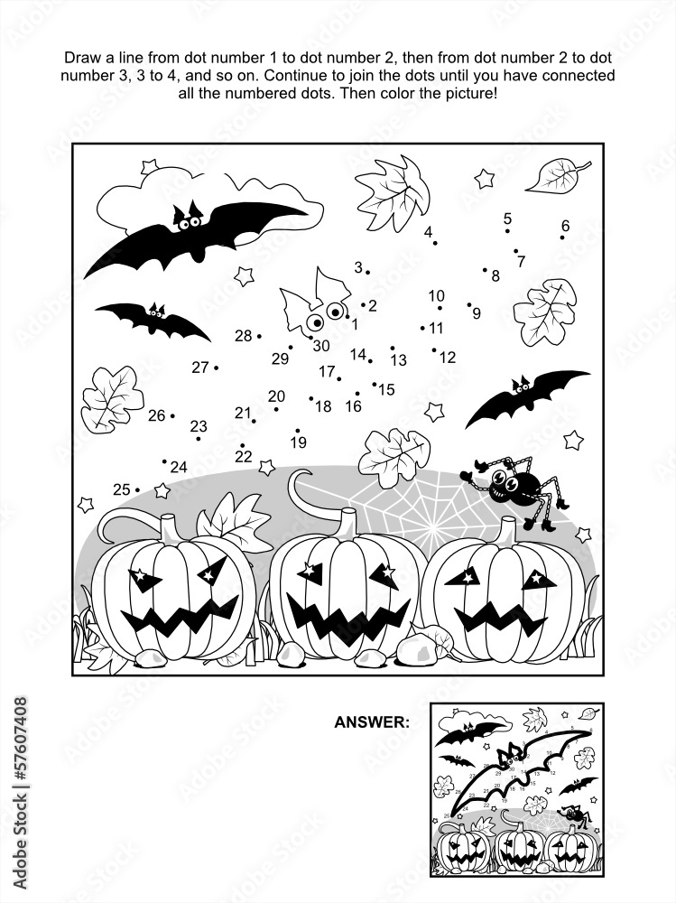 Dot-to-dot and coloring page - Halloween bat Stock Vector | Adobe Stock