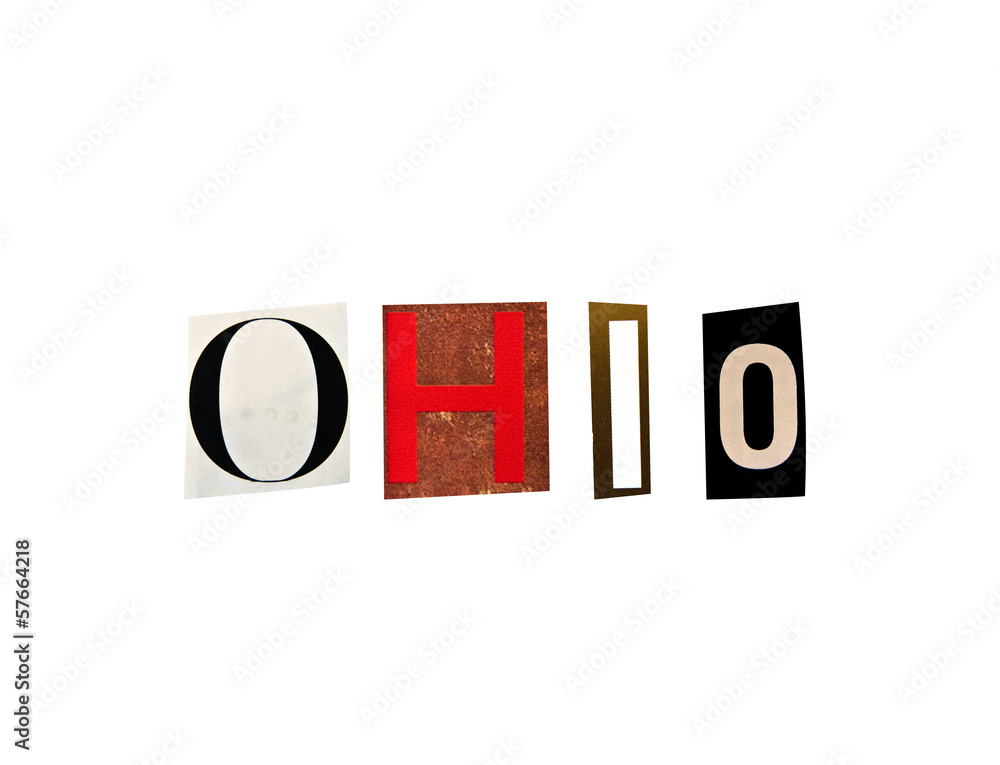 Ohio word formed with magazine letters on a white background Stock ...
