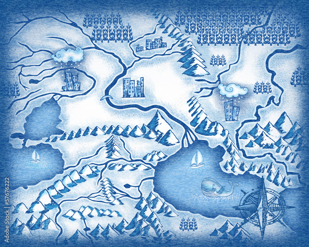 Drawn map of the area in the winter season Stock Illustration | Adobe Stock