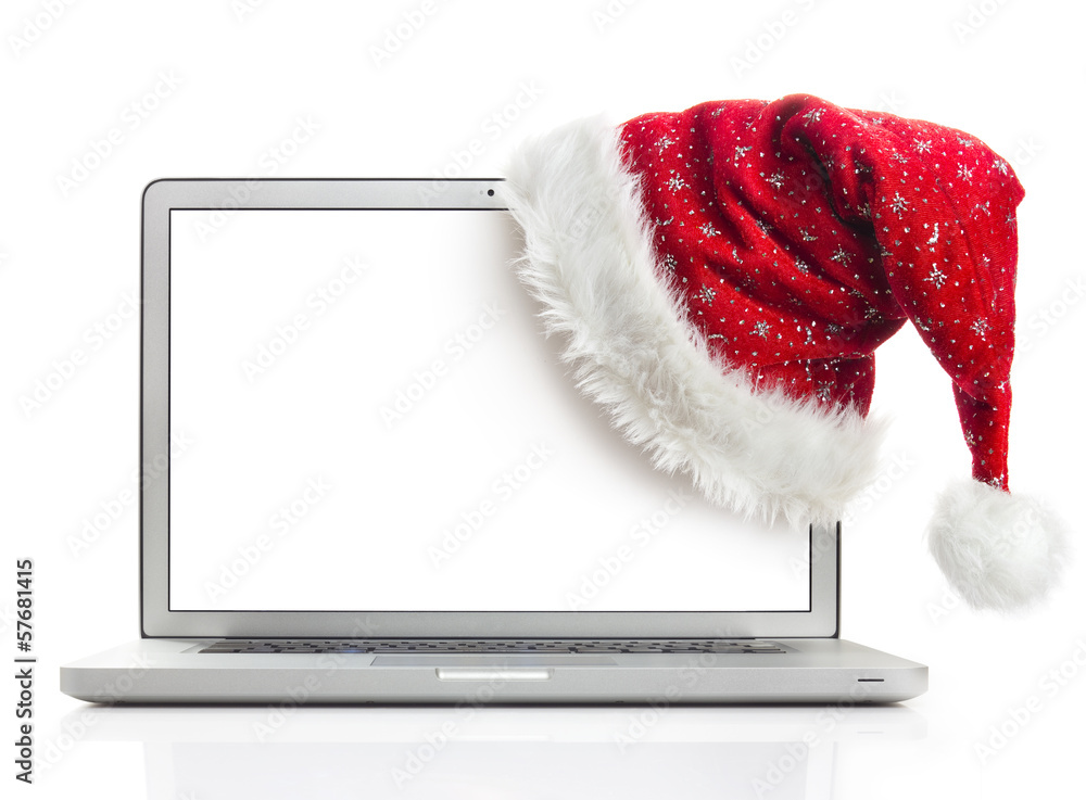 santa hat on laptop with clipping path Stock Photo | Adobe Stock