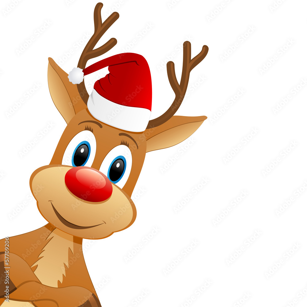 Rentier mit Weihnachtsmütze Stock-Vektorgrafik | Adobe Stock