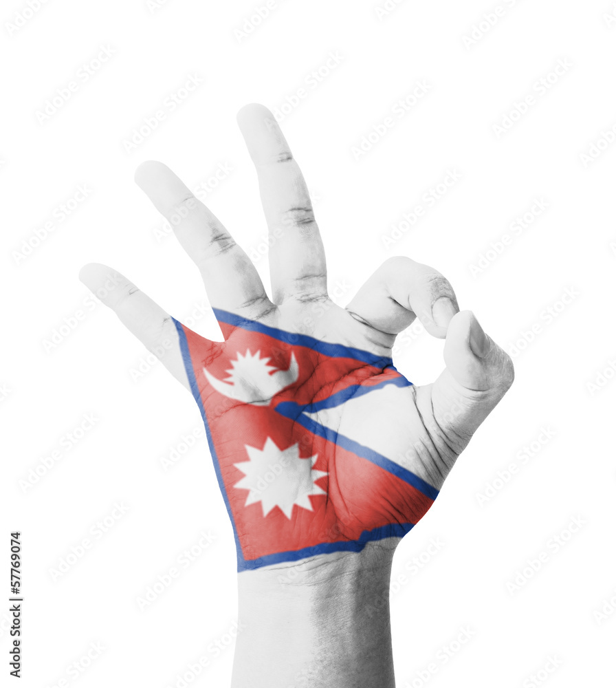 Hand making Ok sign, Nepal flag painted Stock Photo | Adobe Stock
