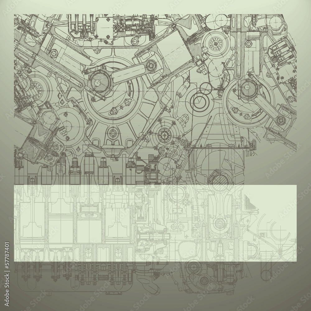 Retro technical background, drawing engine Stock Vector | Adobe Stock