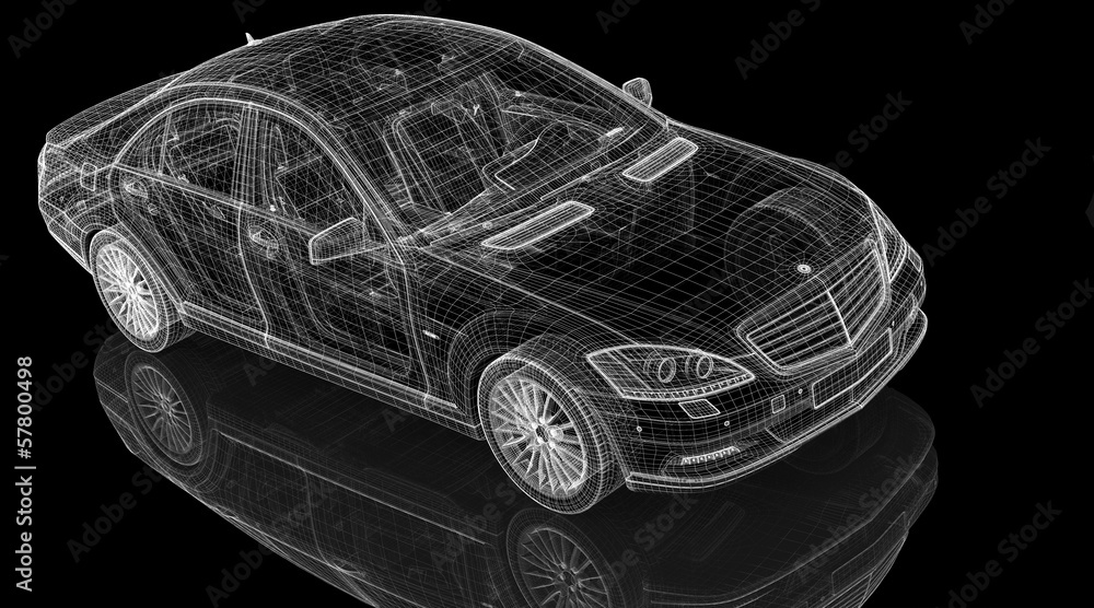 Car 3D model body structure, wire model Stock Illustration | Adobe Stock