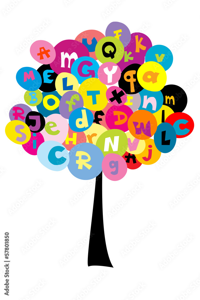 Abstract tree with the letters of alphabet Stock Illustration | Adobe Stock