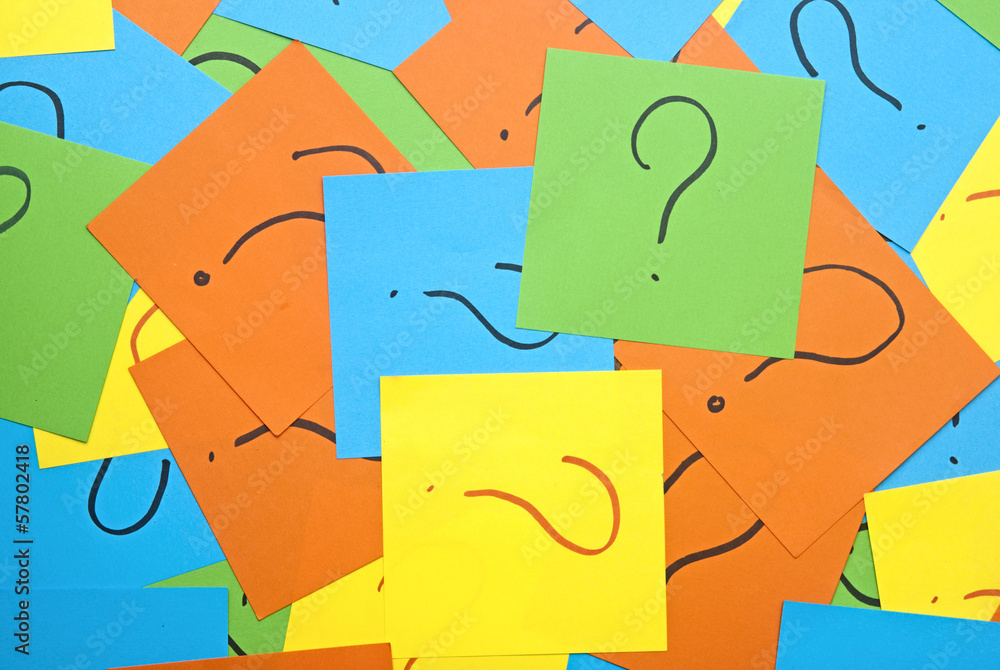 pile of colorful sticky notes with question marks symbolizing id Stock ...