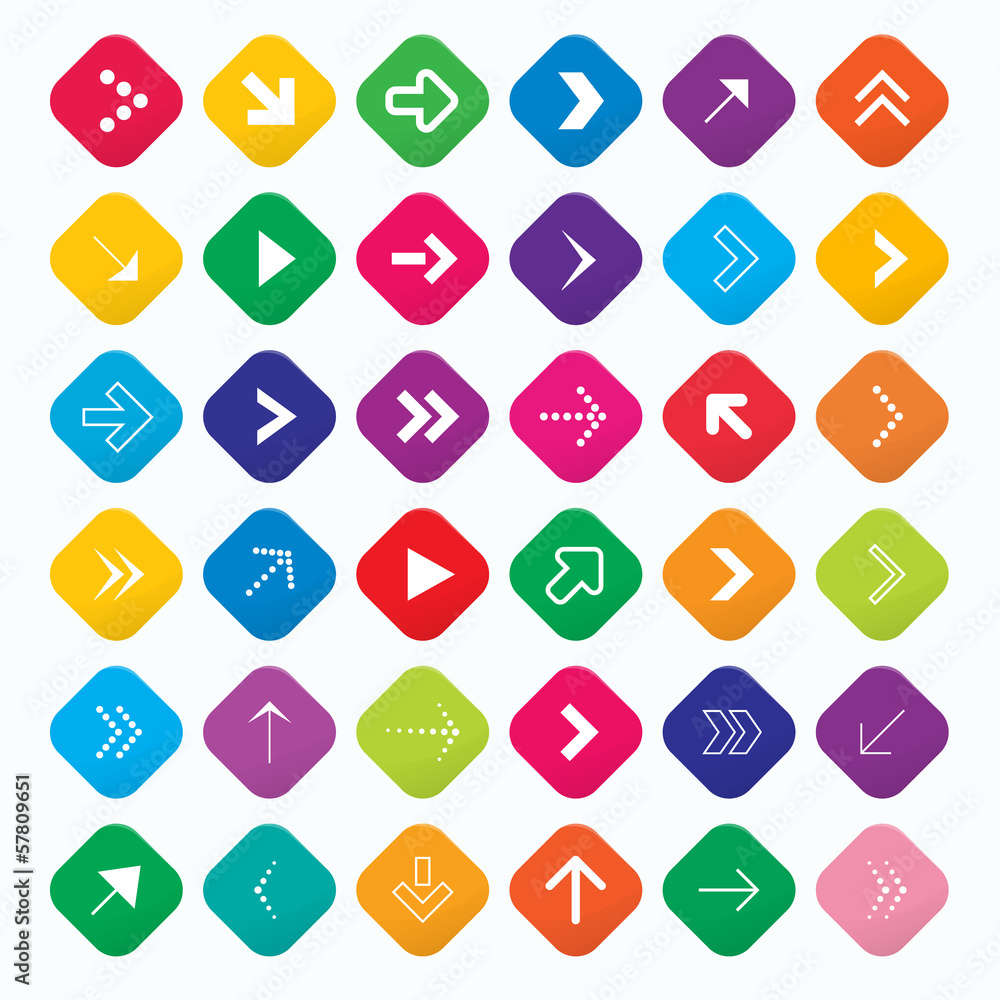 Vector arrow symbols and shapes set in rotated rounded square vector de ...