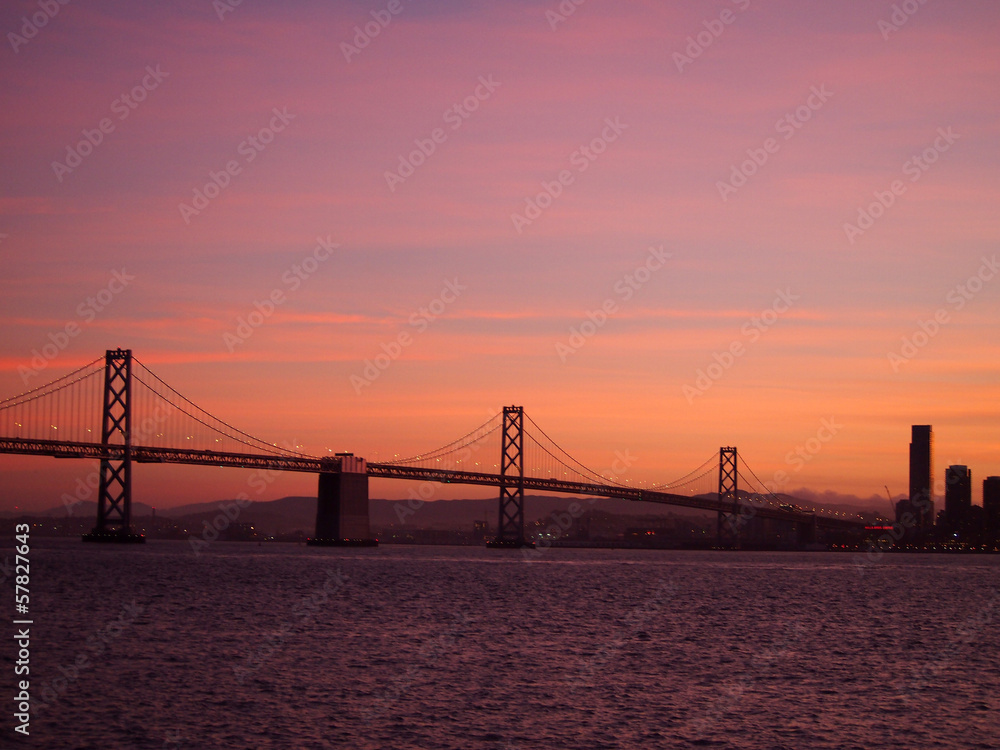 San Francisco side of Bay Bridge and downtown San Francisco at D Stock ...