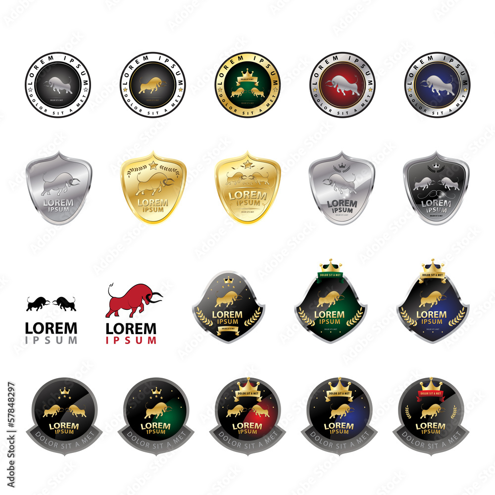 Bull Labels Set - Isolated On White Background - Vector Stock Vector ...