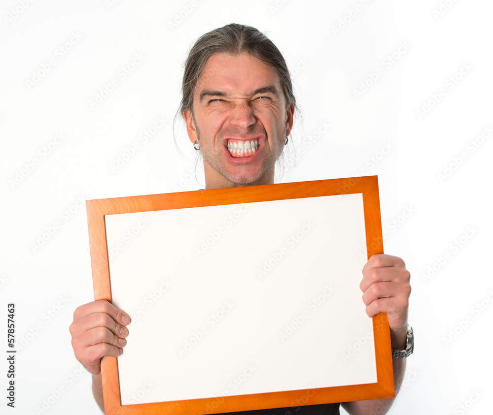 angry man with white signboard Stock Photo | Adobe Stock