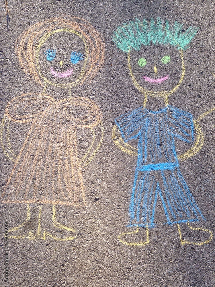 chalk drawing family Stock Photo | Adobe Stock