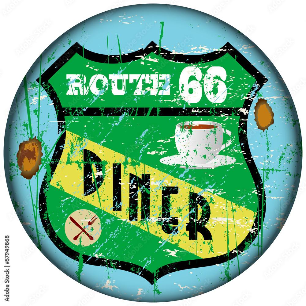 Route 66 vintage diner sign, notalgic grungy style, vector eps Stock ...