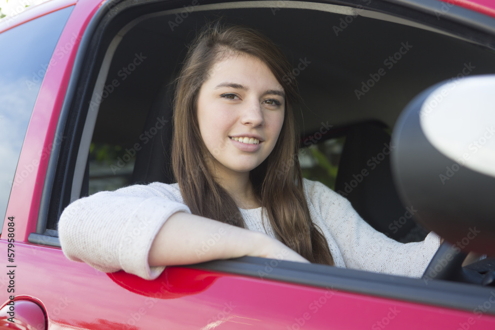 Teenage Girl Sitting In Car For Driving Lesson Stock Photo | Adobe Stock