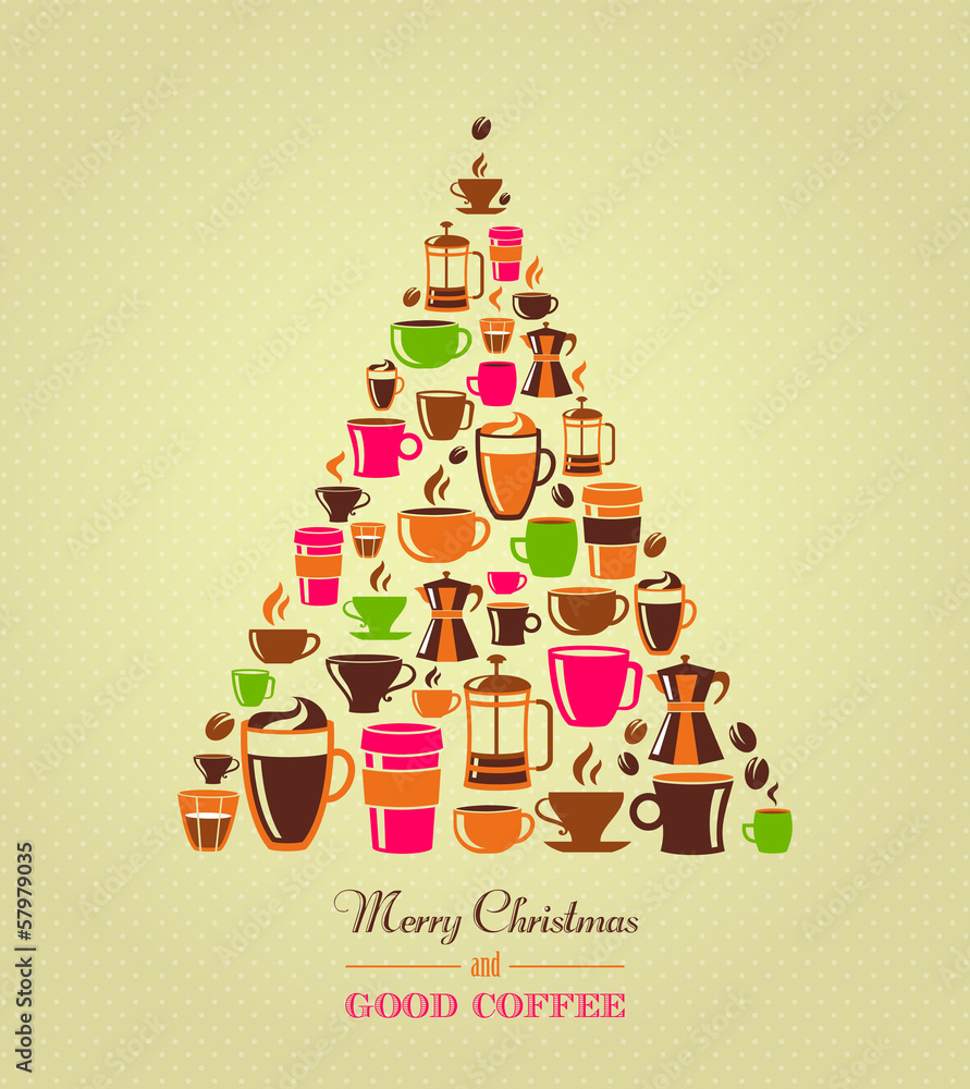 Vintage Christmas tree coffee icons Stock Vector | Adobe Stock