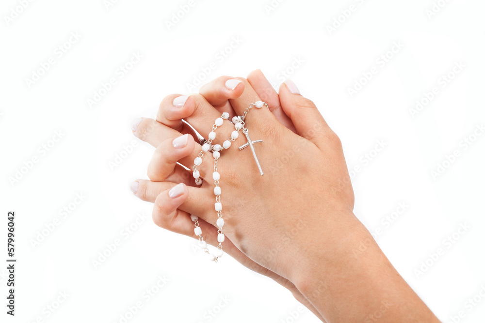 Praying hands with a rosary Stock Photo | Adobe Stock