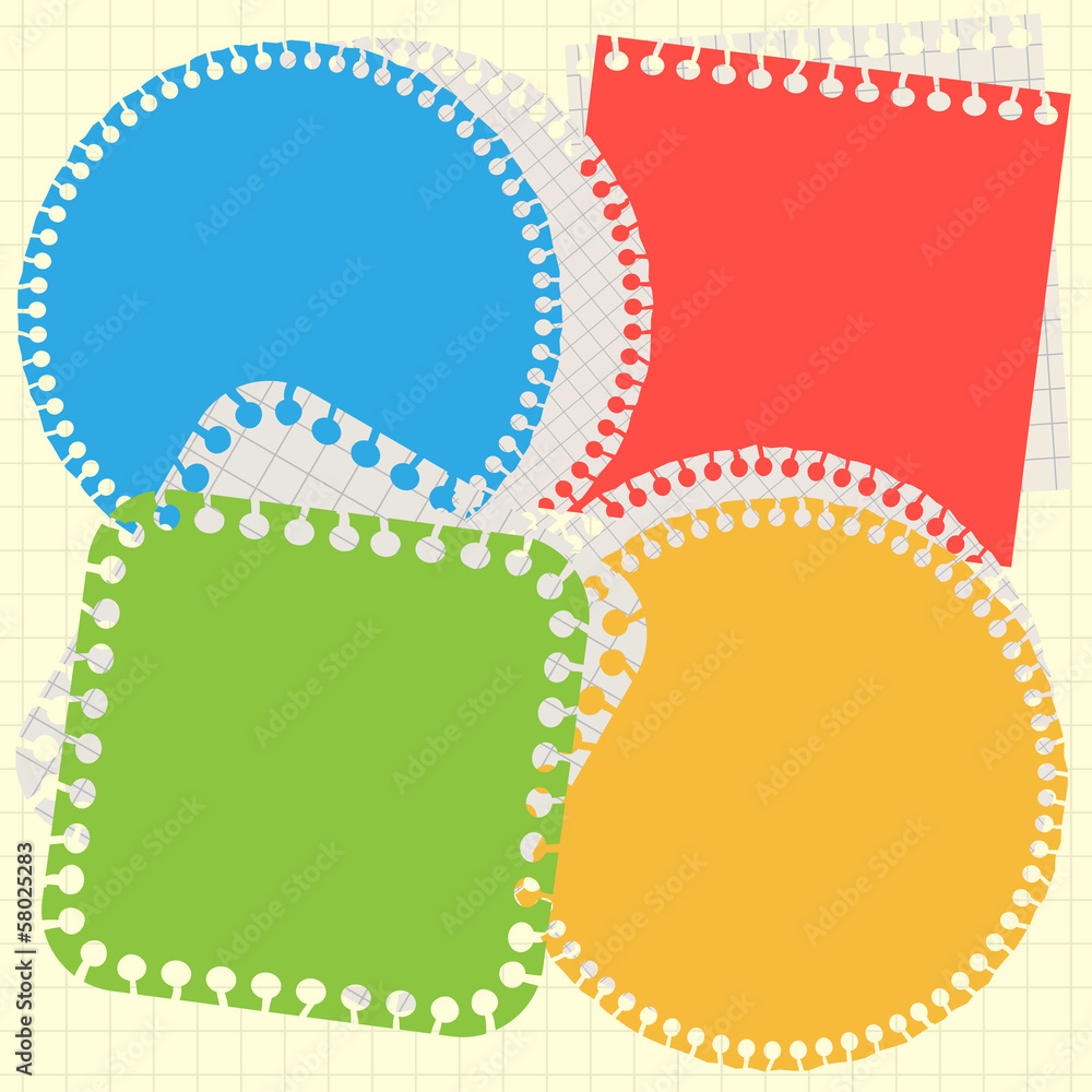 Set of torn paper memo sticker, template, frame, border, school Stock ...