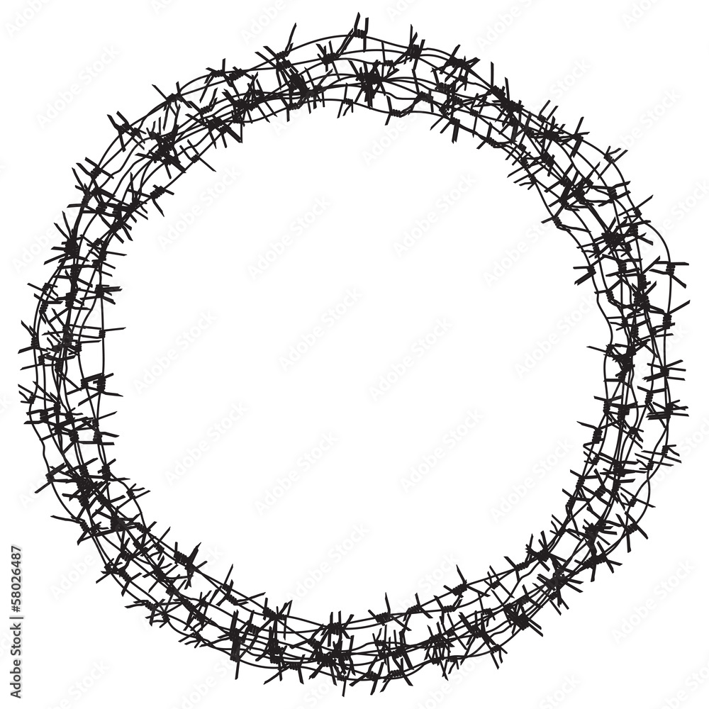 Barbed wire , black and white round border, frame Stock Vector | Adobe ...