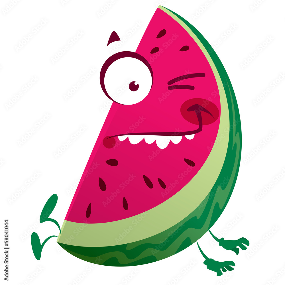 Cartoon pink watermelon fruit character making a crazy face Stock ...