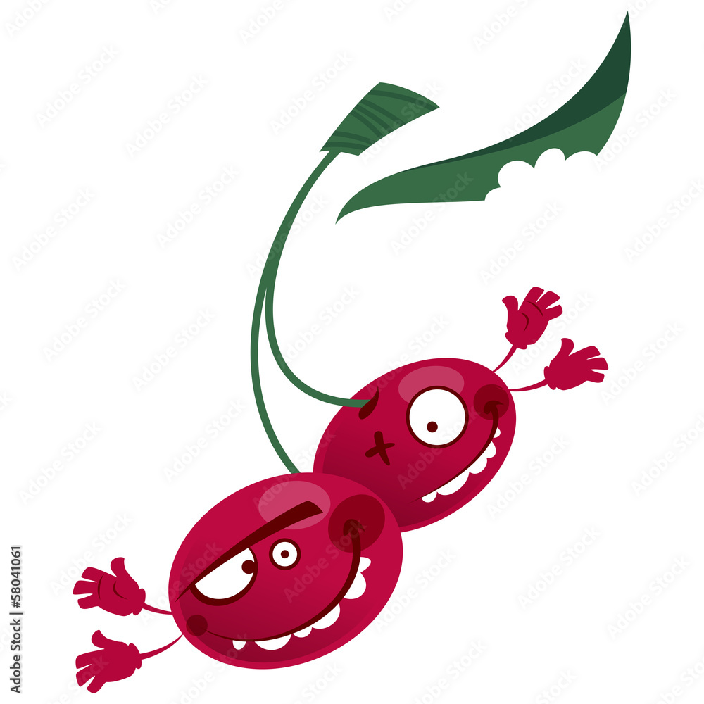 Cartoon red cherries fruit characters making a crazy face Stock Vector ...