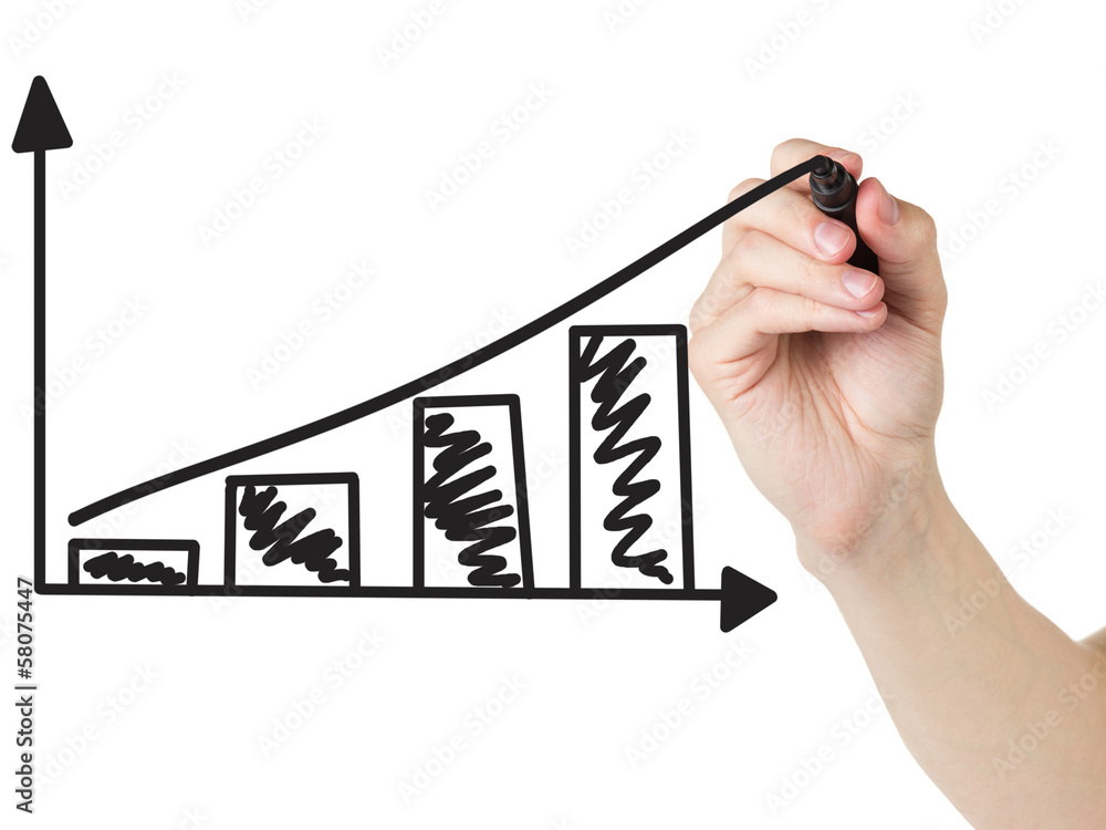 adult man hand draw a graph with positive dinamics Stock Photo | Adobe ...