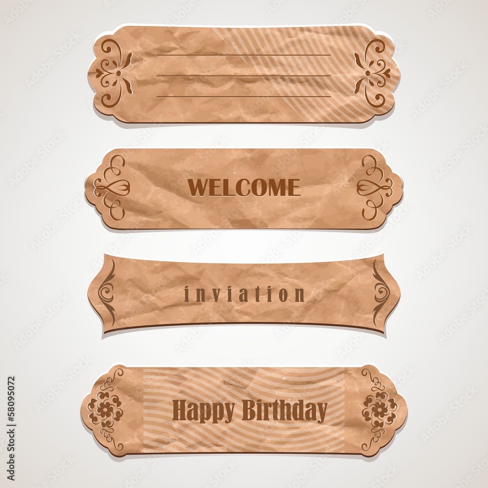 Grunge banners. Retro labels. Crumpled paper background. Stock Vector ...