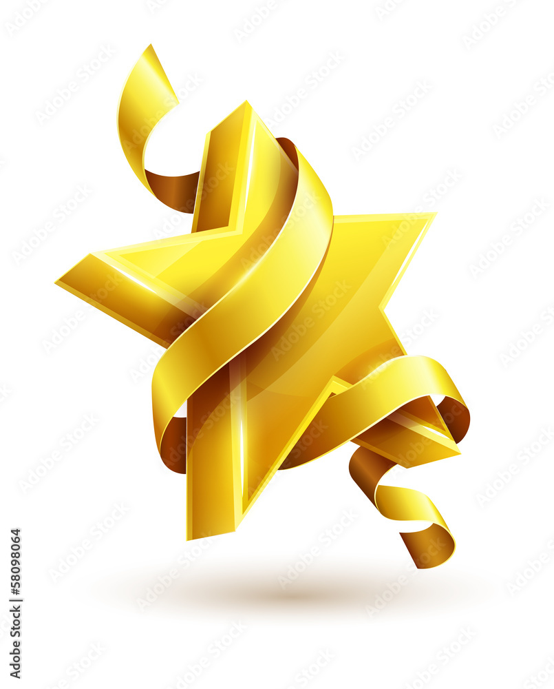 Gold star with ribbon vector illustration isolated on white Stock ...