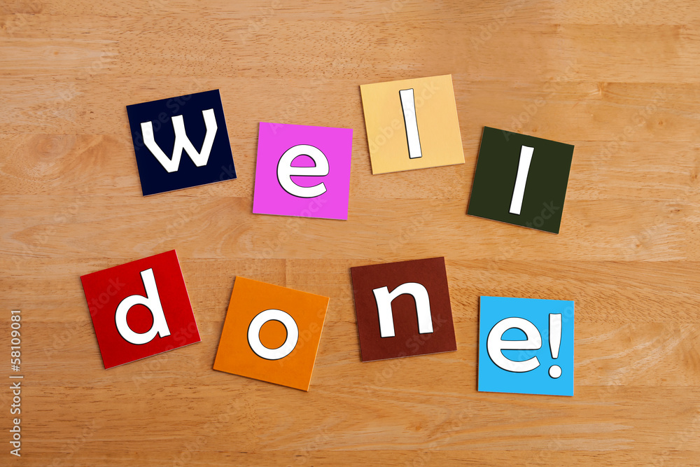 Well done - sign or greeting card template for best wishes Stock Photo ...