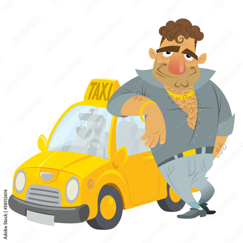 Cartoon Taxi Driver Funny Character With His Yellow Cab Stock Vector Cartoon Taxi Driver Funny Character With His Yellow Cab Stock Vector