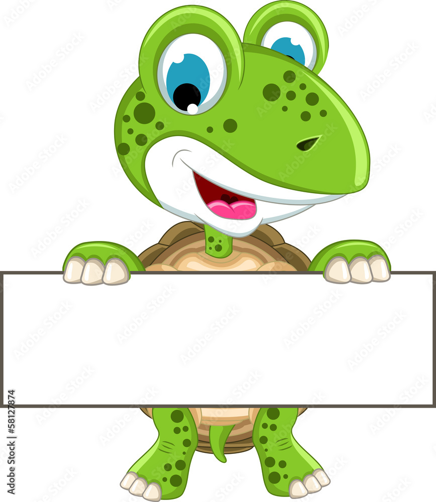 cute turtle cartoon holding blank sign Stock Vector | Adobe Stock