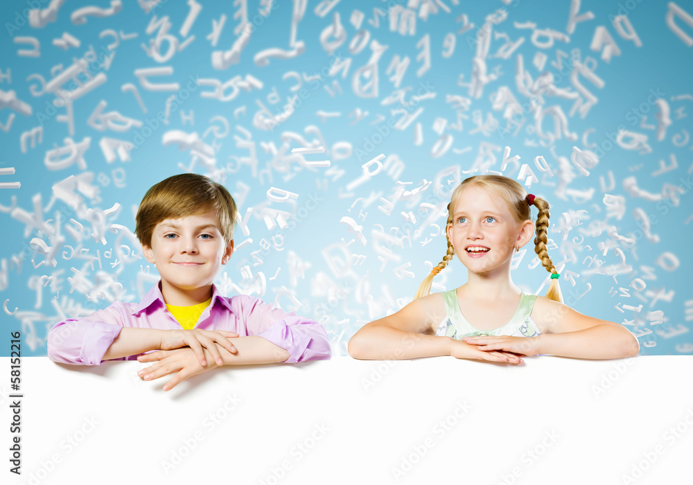 Kids with banner Stock Photo | Adobe Stock