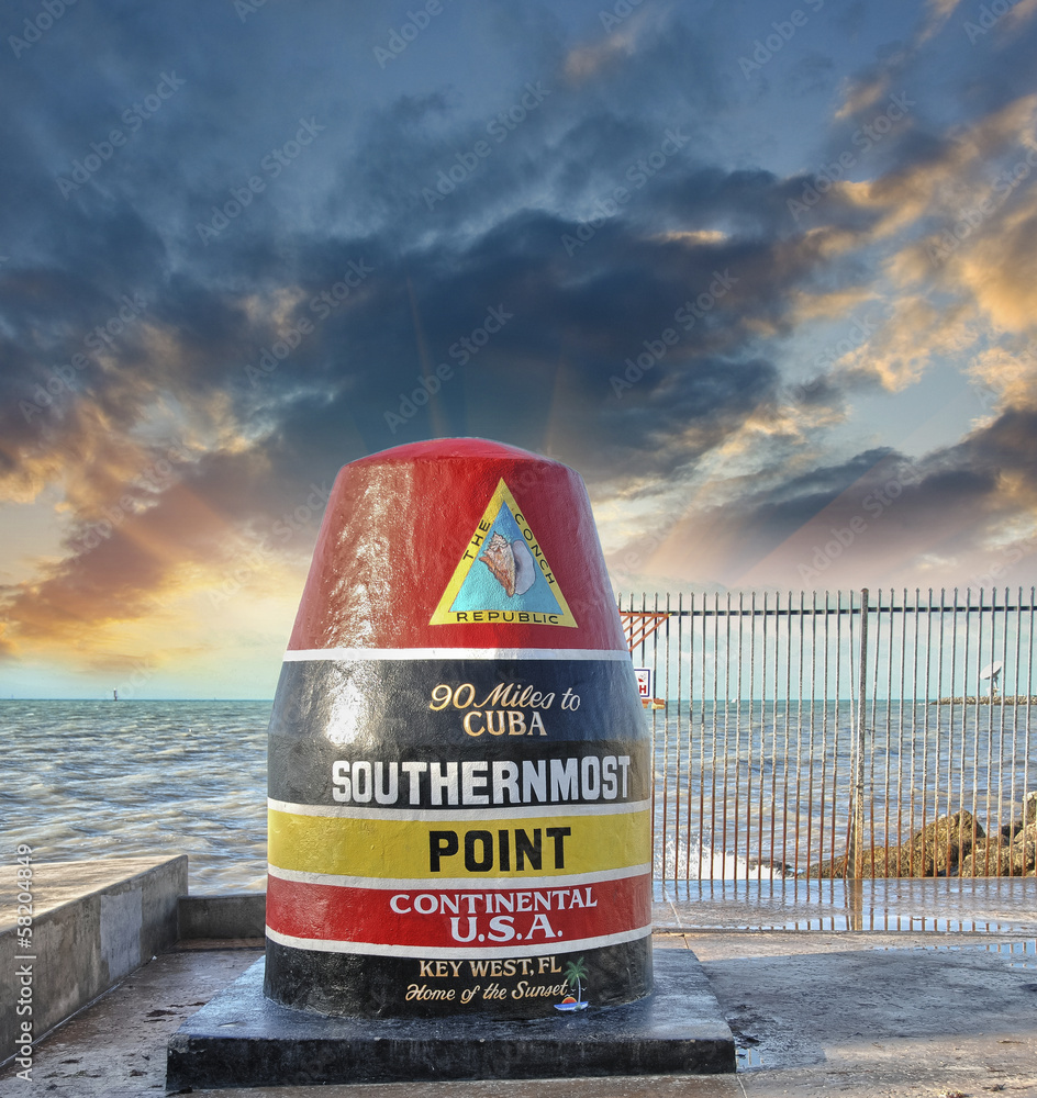 Southernmost Point sign in Key West, Florida. Beautiful seascape Stock ...