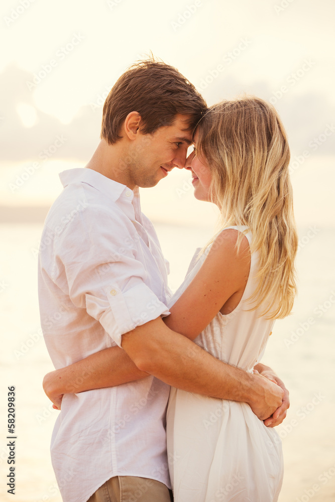Happy romantic couple having loving moment touching foreheads lo Stock ...