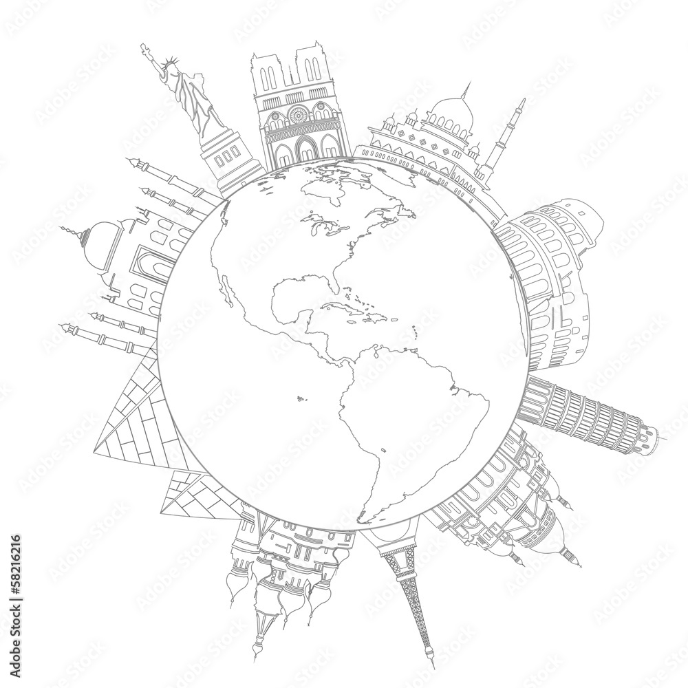 Landmarks around the world Stock Illustration | Adobe Stock