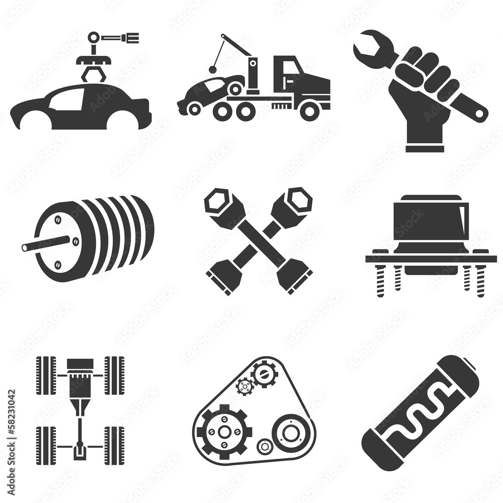 automotive icons, car parts and garage icons Stock Vector | Adobe Stock